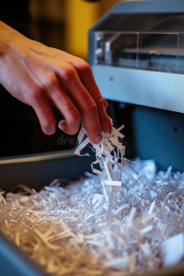 Shredded Paper Being Placed into a Pan. Suitable for Office, Recycling ...