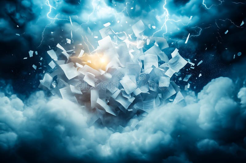 Shredded Paper Documents Burst Dramatically Against a Tempestuous Sky ...