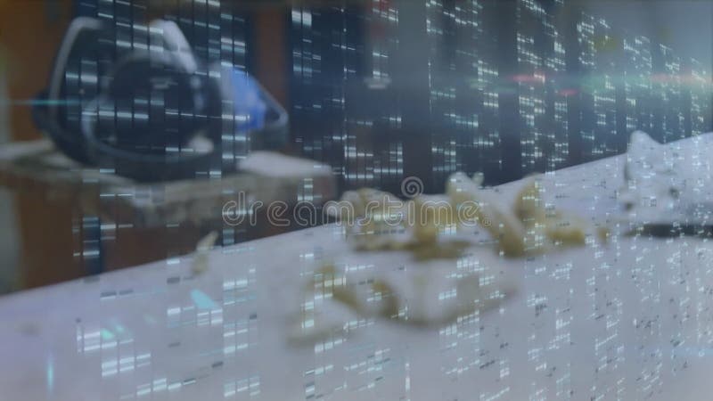 Shredded Paper Falling Over Digital Data Processing Animation with Blue ...