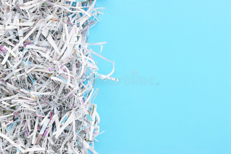 The Shredded Paper on Light Blue Background. Stock Image - Image of ...