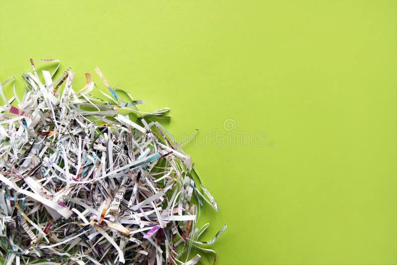 Shredded Paper on Light Green Background. Stock Image - Image of ...