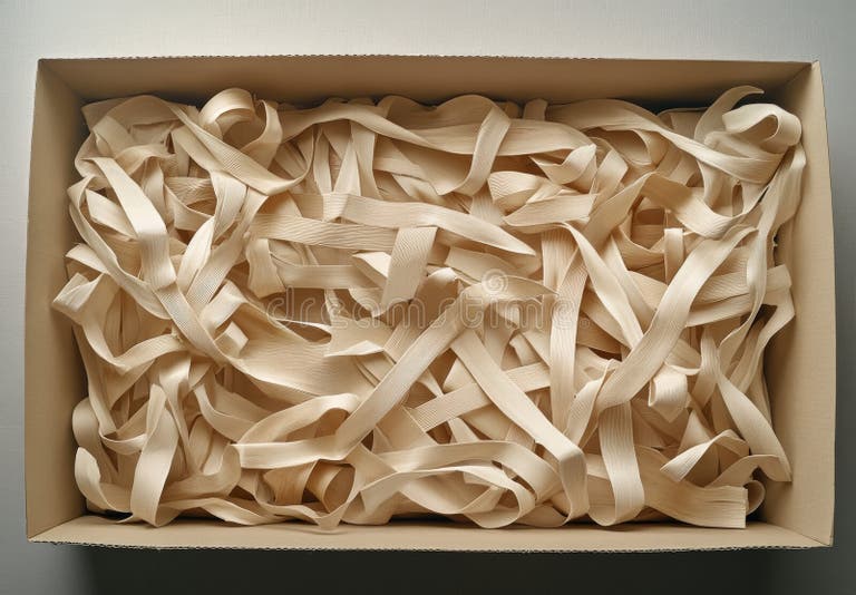 Shredded Paper Packaging Material is Visible Inside an Open Cardboard ...
