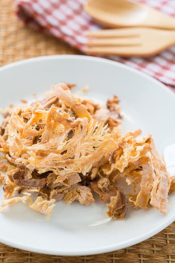 Shredded Seasoned Cuttlefish on a White Dish Stock Photo - Image of ...
