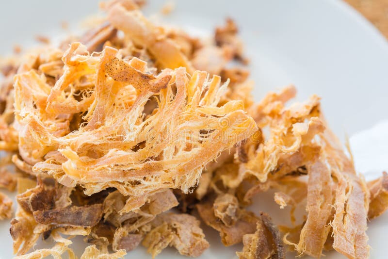 Shredded Seasoned Cuttlefish on a White Dish Stock Photo - Image of ...