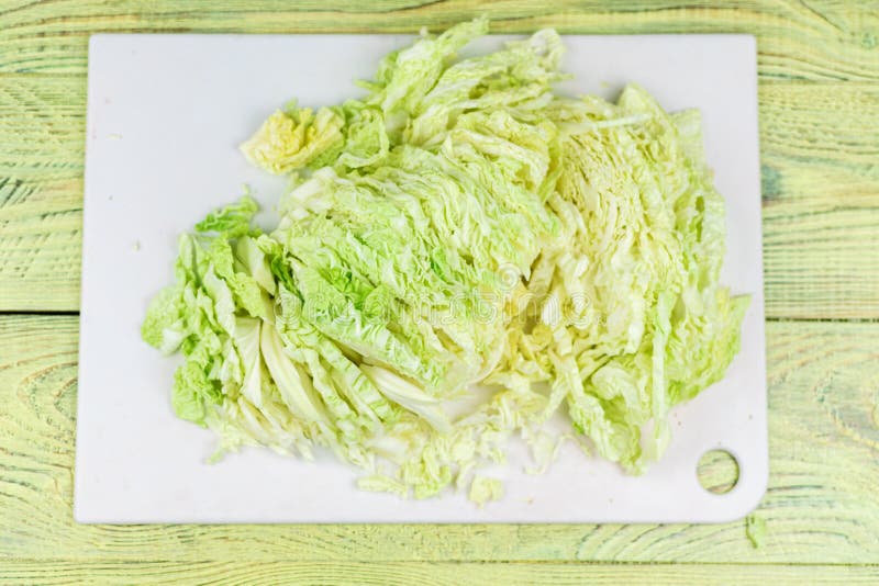 Shredded White Cabbage on a White Board Stock Photo - Image of bowl ...