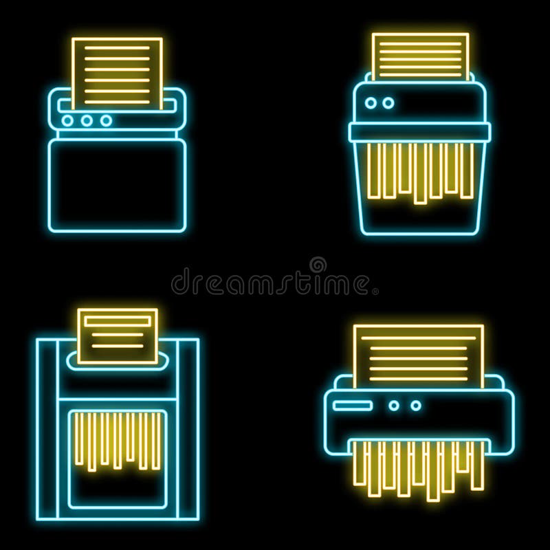 Shredder Machine Icons Set Vector Neon Stock Illustration ...