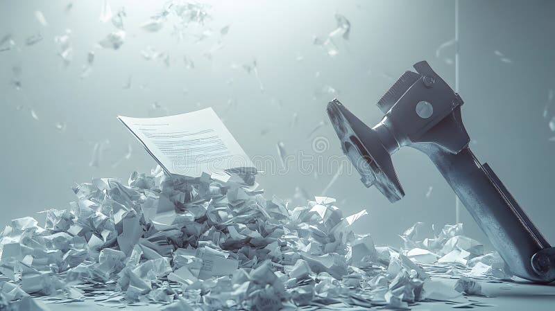 Shredding Process in Office - Crisp White Papers Sliced into Shredded ...