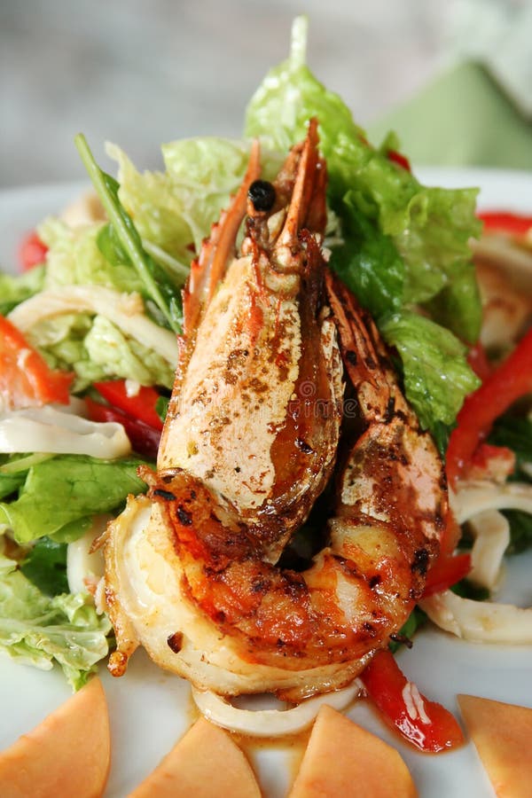 Gourmet Greek Food, Shrimp Kebab Stock Photo - Image of tomatoes ...