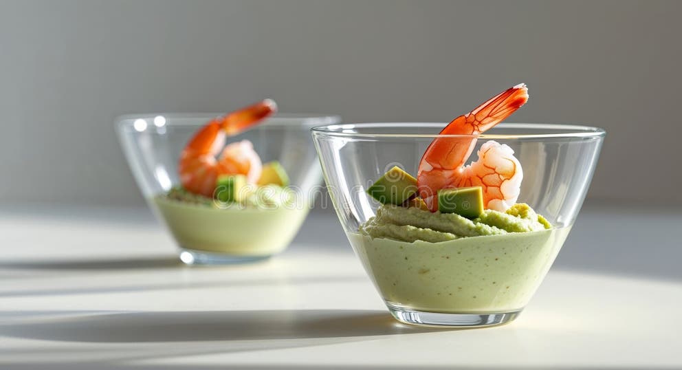 Shrimp and Avocado Mousse Appetizer in Glass Cups Stock Photo - Image ...