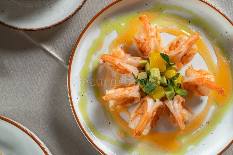 Shrimp and Avocado Salad. Fine Dining Restaurant, Perfect Display Stock ...