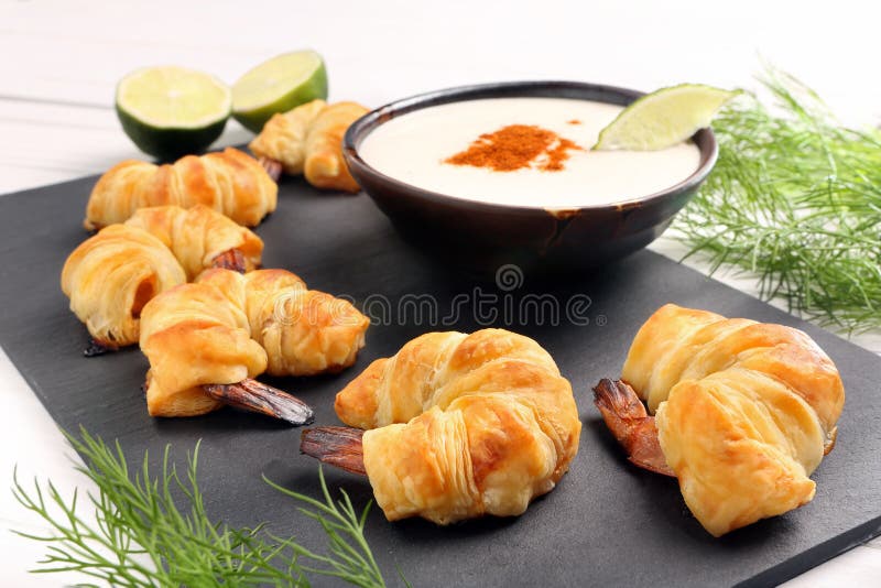Shrimp Baked in Puff Pastry with Dip Stock Image - Image of dining ...