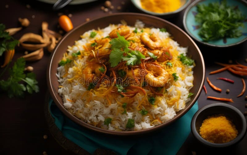 Shrimp Biryani Fried Rice. Generative AI Stock Illustration ...