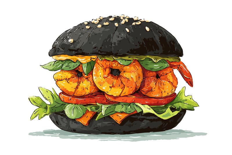 Shrimp Burger Black Bread Breakfast Isolated Stock Illustration ...