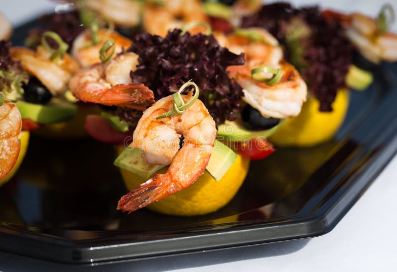 Shrimp canape starter stock photo. Image of catering - 47671994
