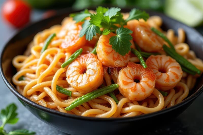 Shrimp Chow Mein Bowl stock illustration. Illustration of dinner ...