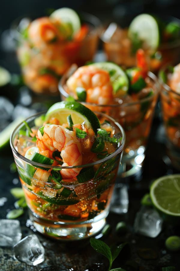 Shrimp Cocktail Appetizer in Glass Stock Illustration - Illustration of ...