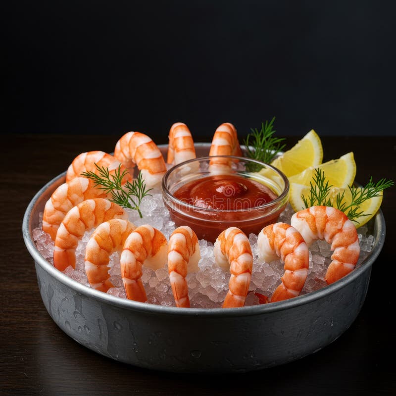 Shrimp Cocktail Appetizer on Ice with Cocktail Sauce Stock Illustration ...