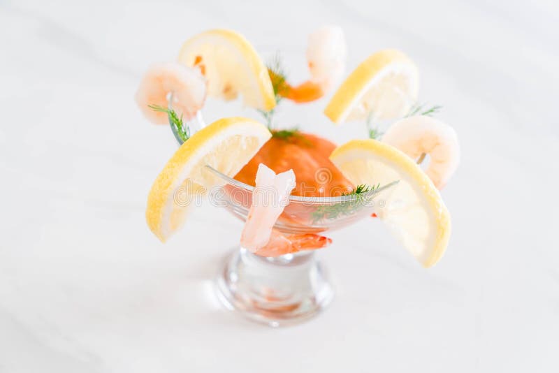 Shrimp cocktail with sauce stock image. Image of restaurant - 130842439