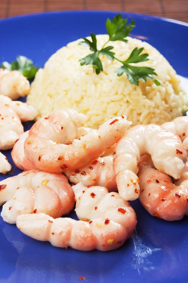 Shrimp with cooked rice stock image. Image of cuisine - 20339067