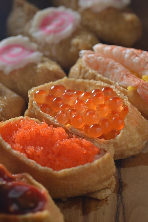 Shrimp Crab Roe sushi stock image. Image of uncook, sauce - 94164559