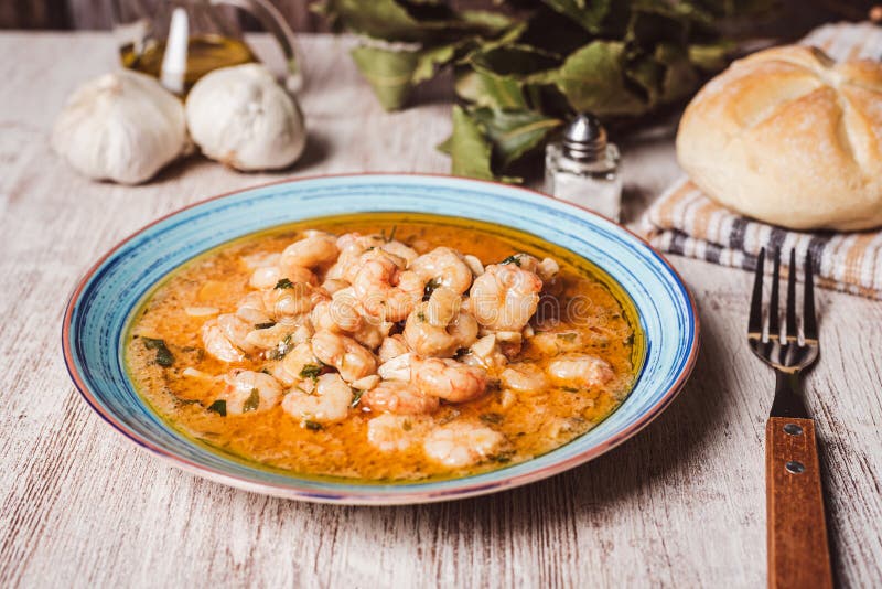 Shrimp Dish with Garlic or Pil-pil, Ready To Eat, Close-up Stock Image ...