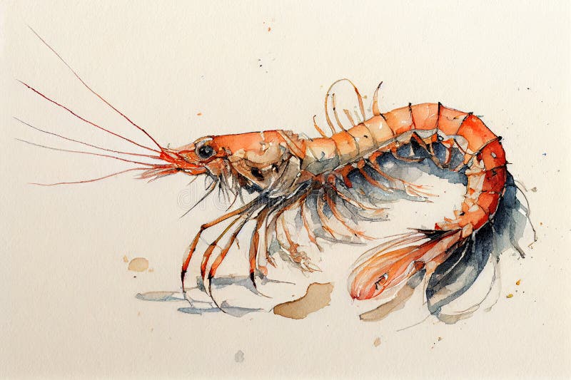 Shrimp Drawing with Bit of Watercolour Stock Image - Image of ...