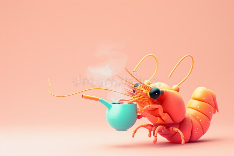 Shrimp Drinking Tea stock illustration. Illustration of white - 332582870
