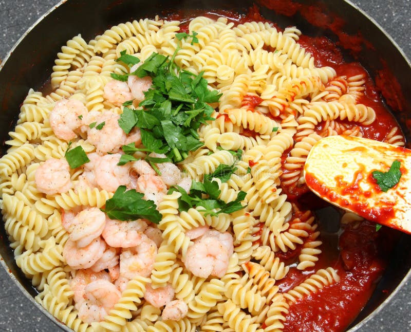 Shrimp and Fusilli Pasta stock photo. Image of dish, carb - 94827836
