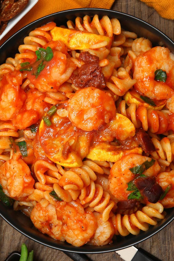 Shrimp Fusilli Pasta with Veggies Stock Image - Image of food, italian ...