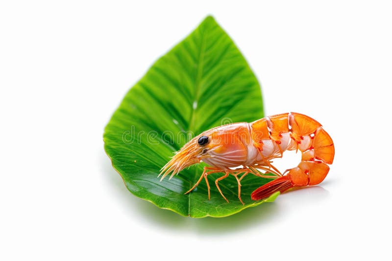 Shrimp. Shrimp on a Green Leaf Stock Illustration - Illustration of ...