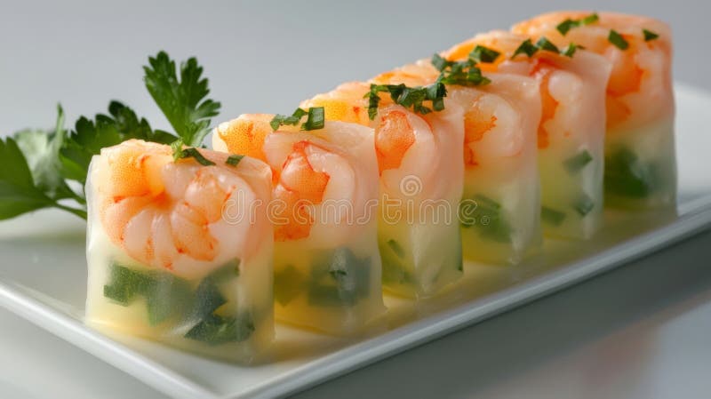 Shrimp and Herb Gelatin Cubes Appetizer Dish Stock Illustration ...