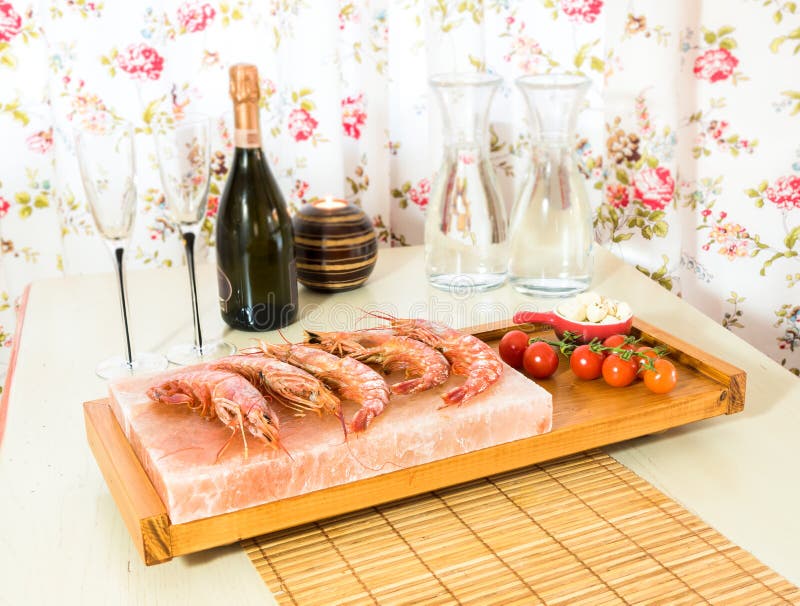 Shrimp on the Himalayan Salt Block Stock Photo - Image of seafood ...