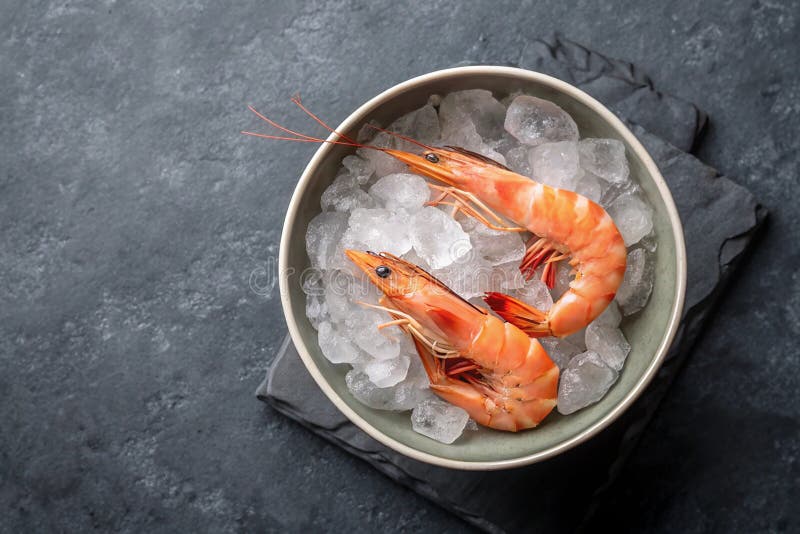 Shrimp with Ice in a Bowl. on a Stone Background Stock Image - Image of ...