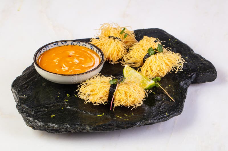 Shrimp in kataifi stock image. Image of dinner, dough - 127831313