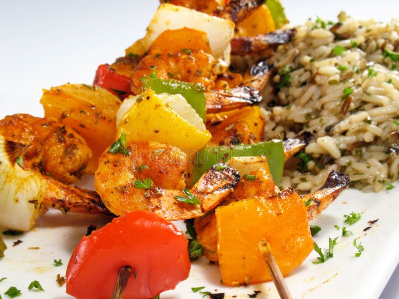 Shrimp Kebabs & Rice stock photo. Image of vegetable - 10273532