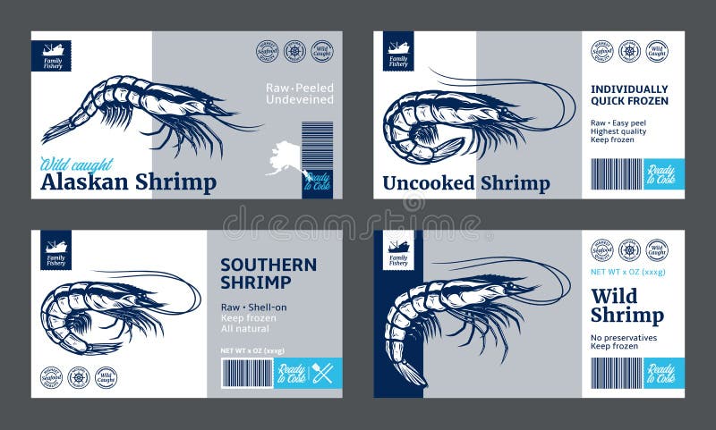 Shrimp Labels and Shrimp Illustrations Stock Vector - Illustration of ...