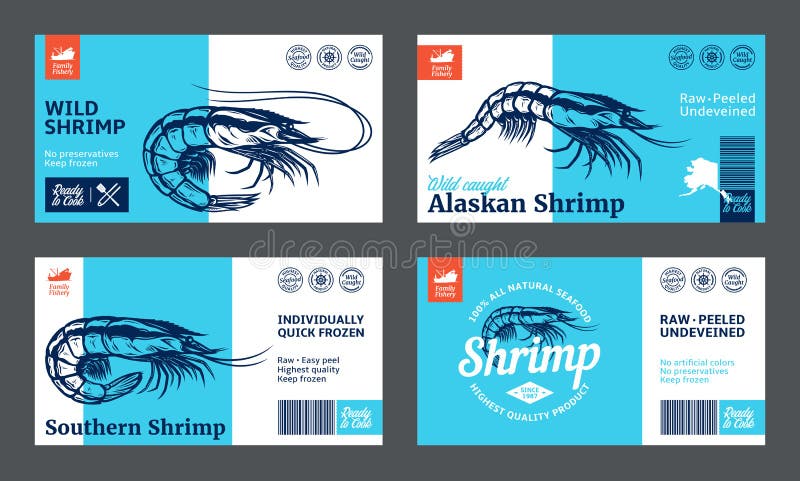 Shrimp Labels and Shrimp Illustrations Stock Vector - Illustration of ...