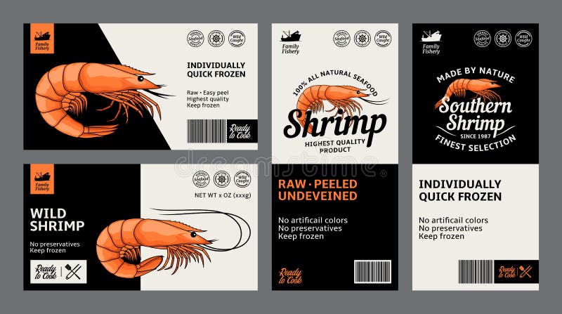 Shrimp Labels and Shrimp Illustrations Stock Vector - Illustration of ...