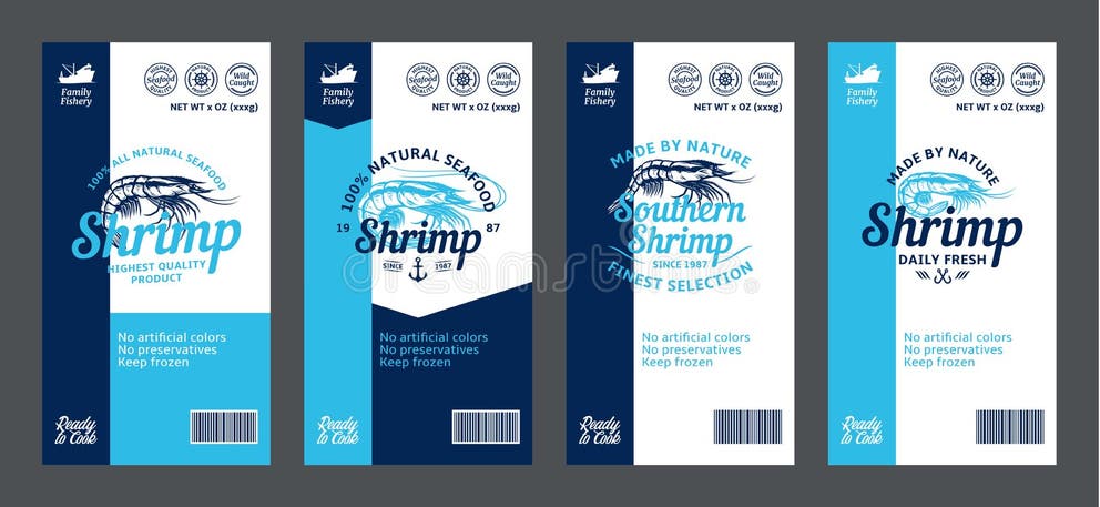 Shrimp Labels and Shrimp Illustrations Stock Vector - Illustration of ...