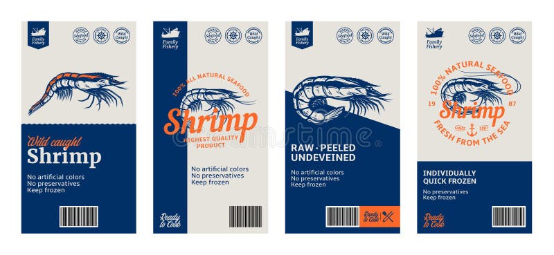 Shrimp Labels and Shrimp Illustrations Stock Vector - Illustration of ...