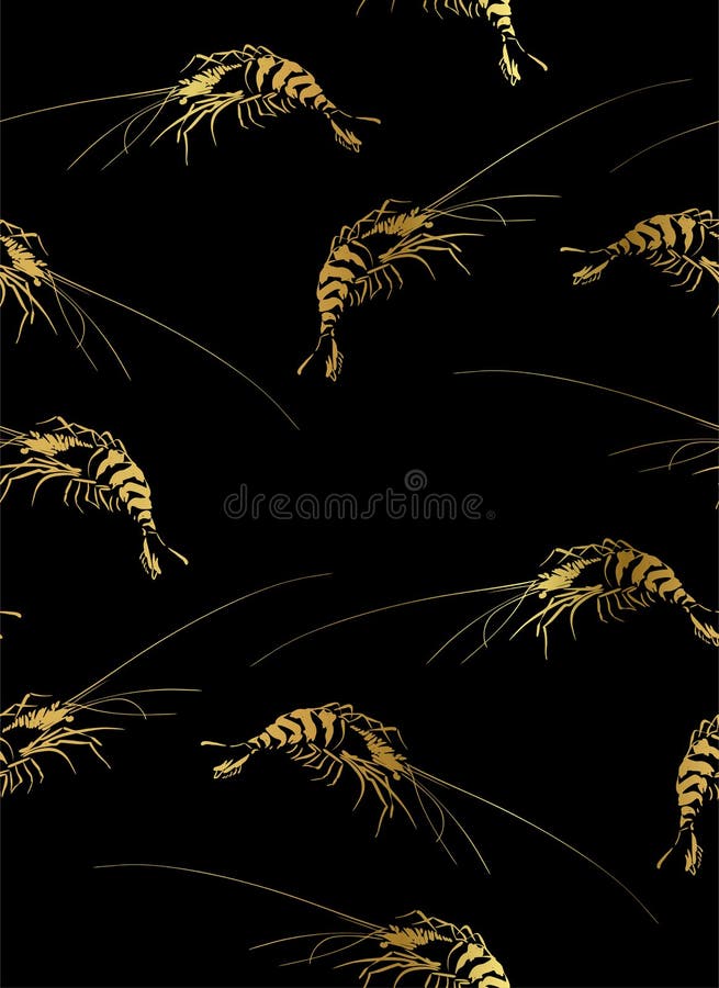 Shrimp Lobster Oriental Japanese Chinese Vector Design Seamless Pattern ...