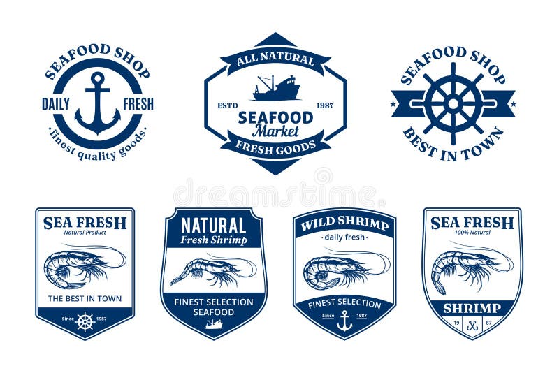 Shrimp Logo and Seafood Design Element Stock Vector - Illustration of ...