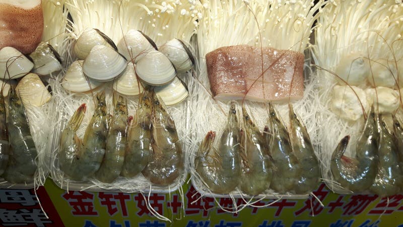 Shrimp with Mushrooms and Seashells Editorial Photography - Image of ...