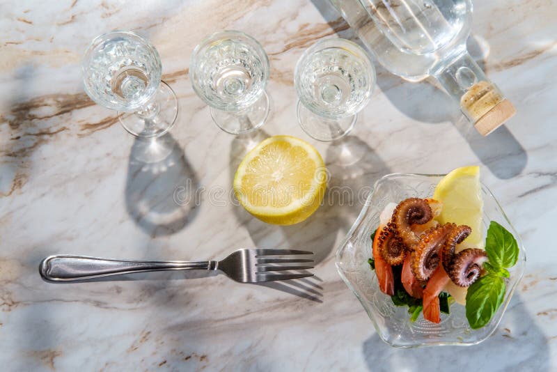 Shrimp Octopus Cocktail Brunch Stock Photo - Image of oeuvre, alcohol ...