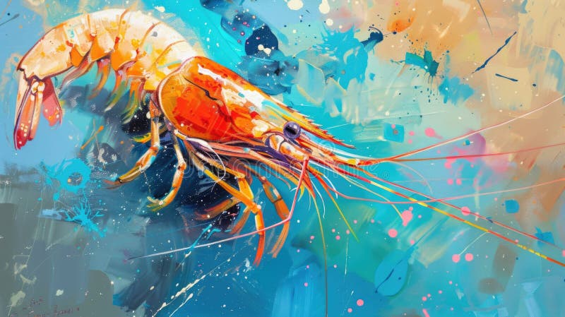 Shrimp Painting on Canvas. Colorful Illustration of a Shrimp Stock ...