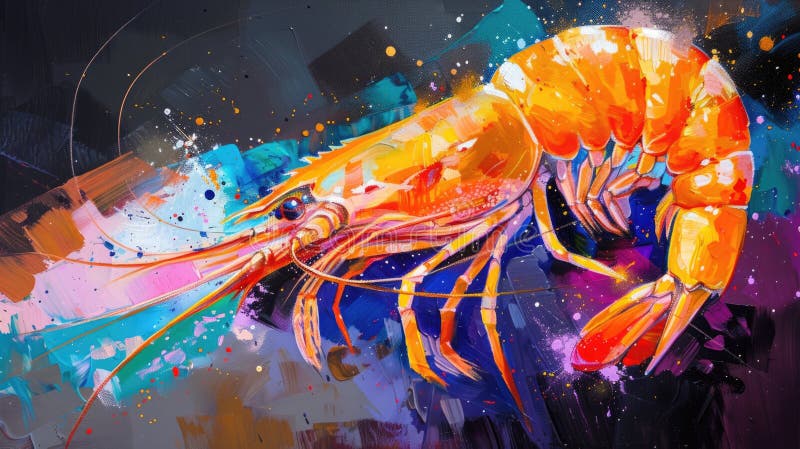 Shrimp Painting on Canvas. Colorful Illustration of a Shrimp Stock ...