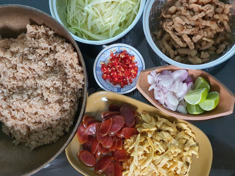 Shrimp Paste Fried Rice Home Made Stock Photo - Image of thailand ...