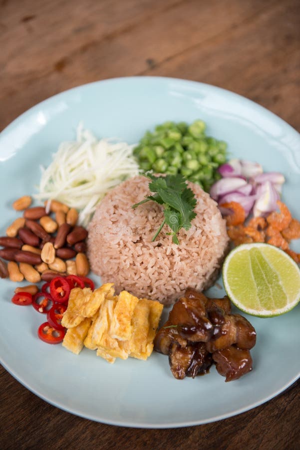 Shrimp paste fried rice. stock photo. Image of lime, pastel - 69032692
