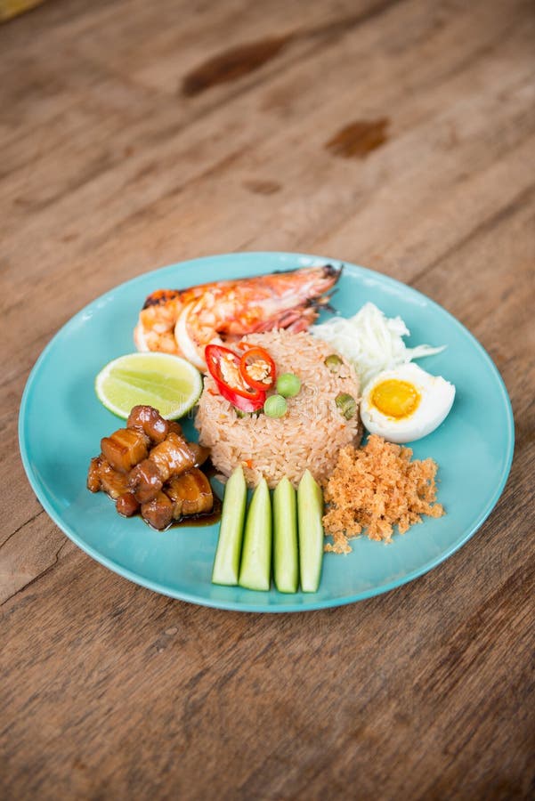 Shrimp Paste Fried Rice, Thai Food. Stock Photo - Image of plate, pork ...