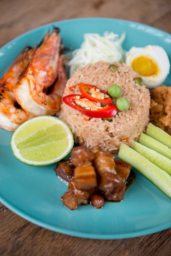 Shrimp Paste Fried Rice, Thai Food. Stock Photo - Image of gourmet ...